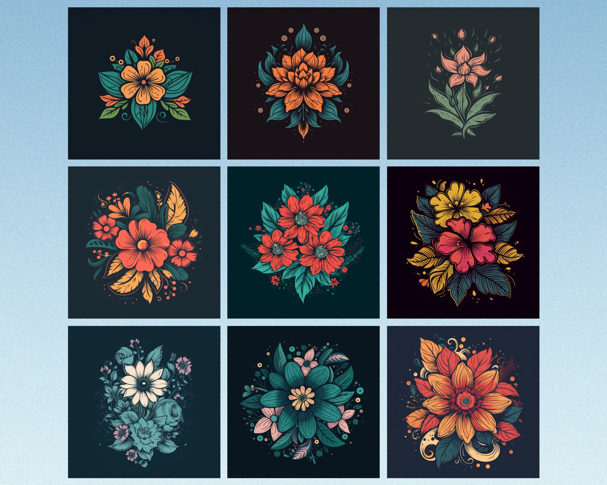 100 Colored Flower Clipart PNG Full Commercial Use Colored - Etsy