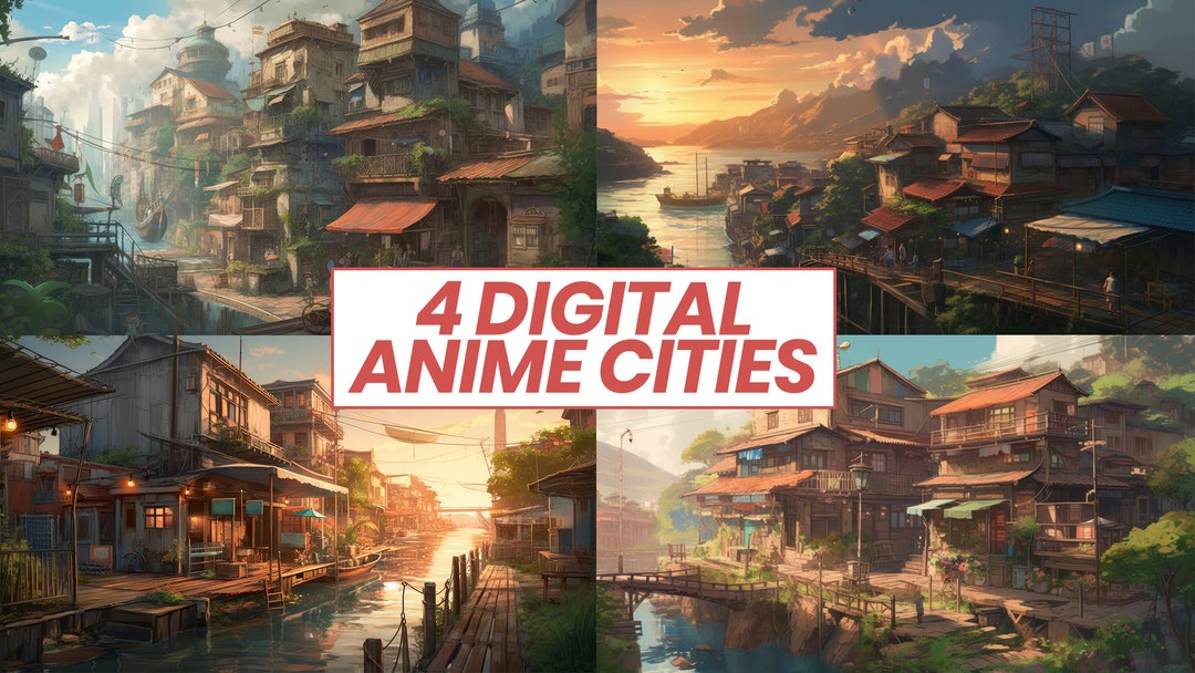 4 Stunning Anime City Illustrations - Digital Download - Print Ready - Etsy