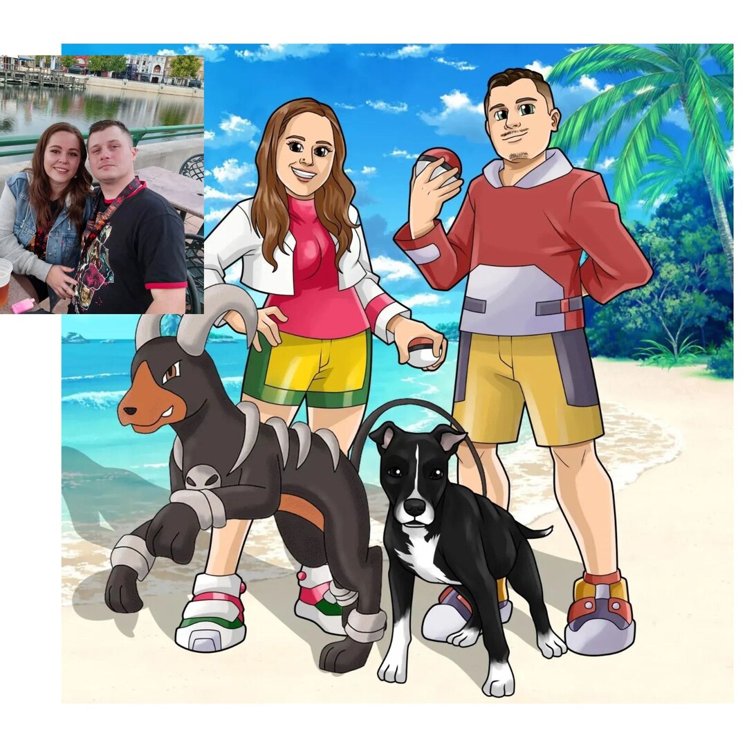 Custom Poke Portrait, Custom Anime Drawing, Couple Poke Gift, Poke ...