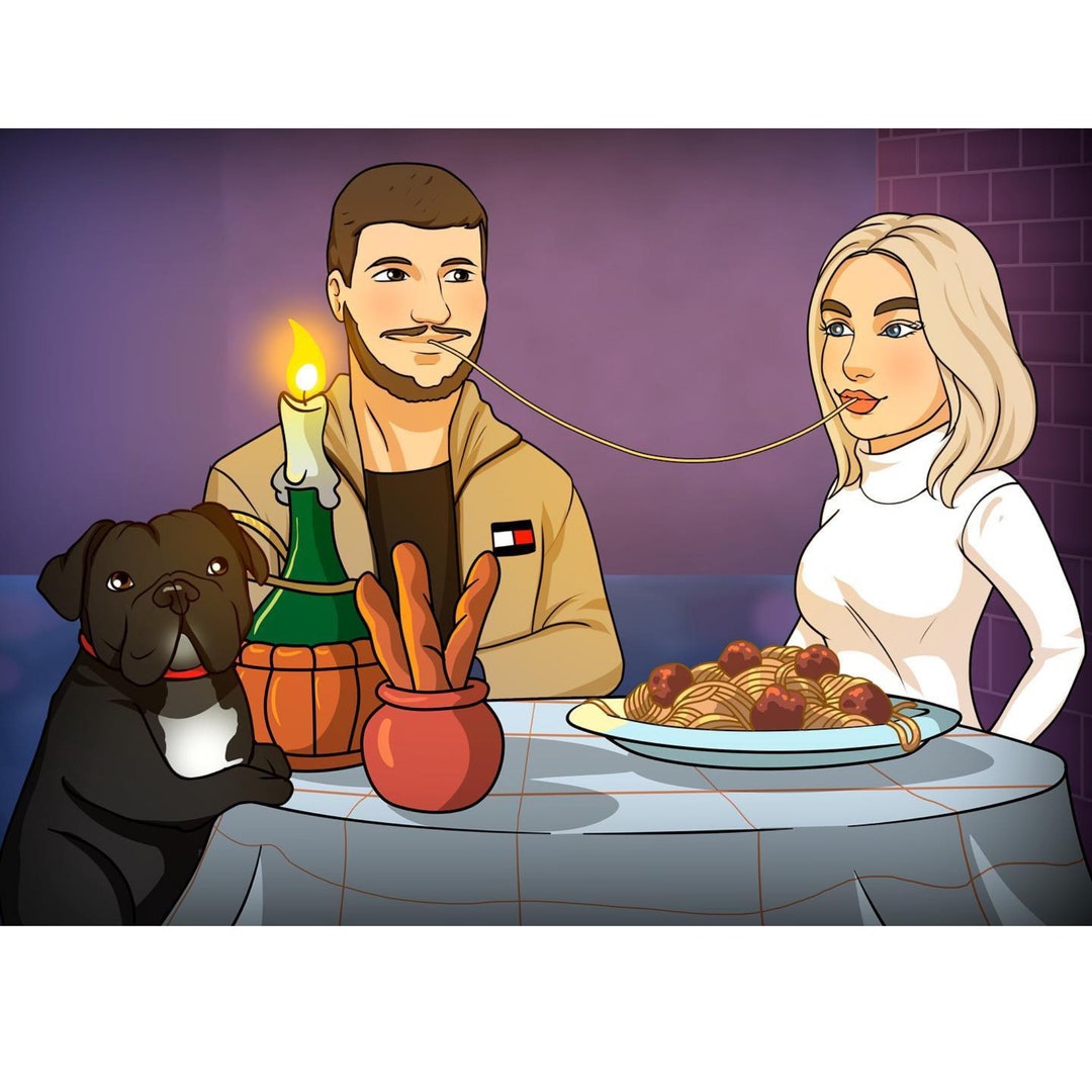 Personalized Spaghetti Portrait, Couple Portrait, Lady and Tramp ...
