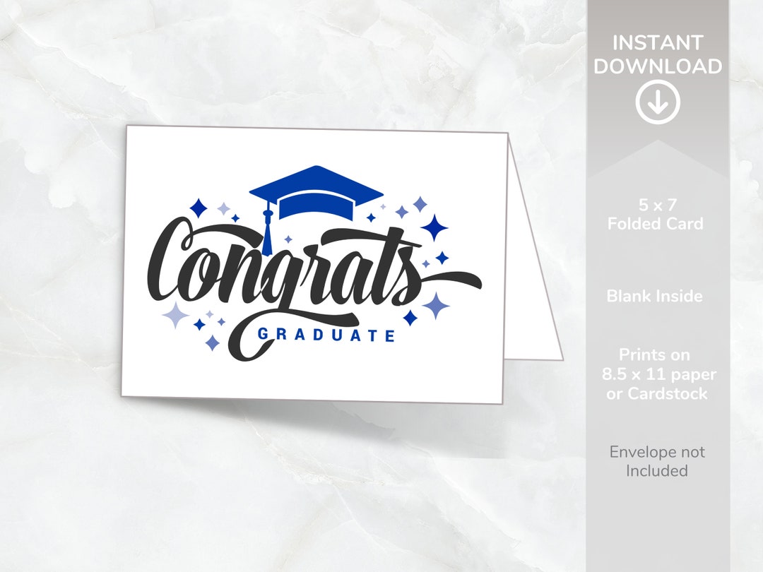 Congrats Graduate Card: Blue Graduation Cap, DIY Printable (PDF) - Etsy