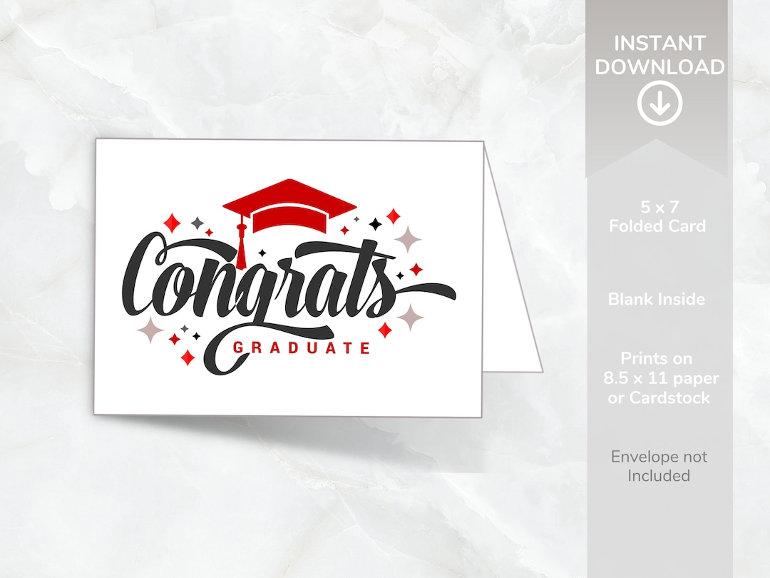 Red Graduation Card Printable: Congrats Graduate (digital Download) - Etsy