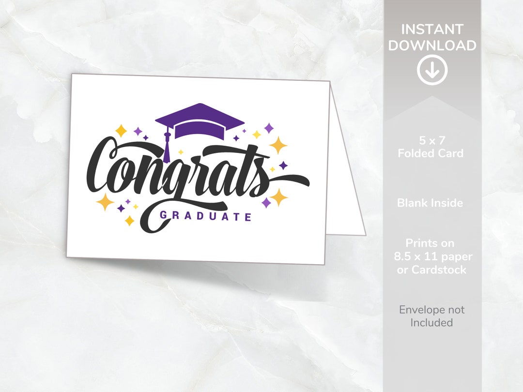 Purple and Gold Graduation Card: Printable Congrats Graduate (digital ...