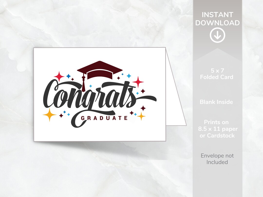 Congrats Graduate Card: 5x7 Printable Graduation Card (PDF) - Etsy