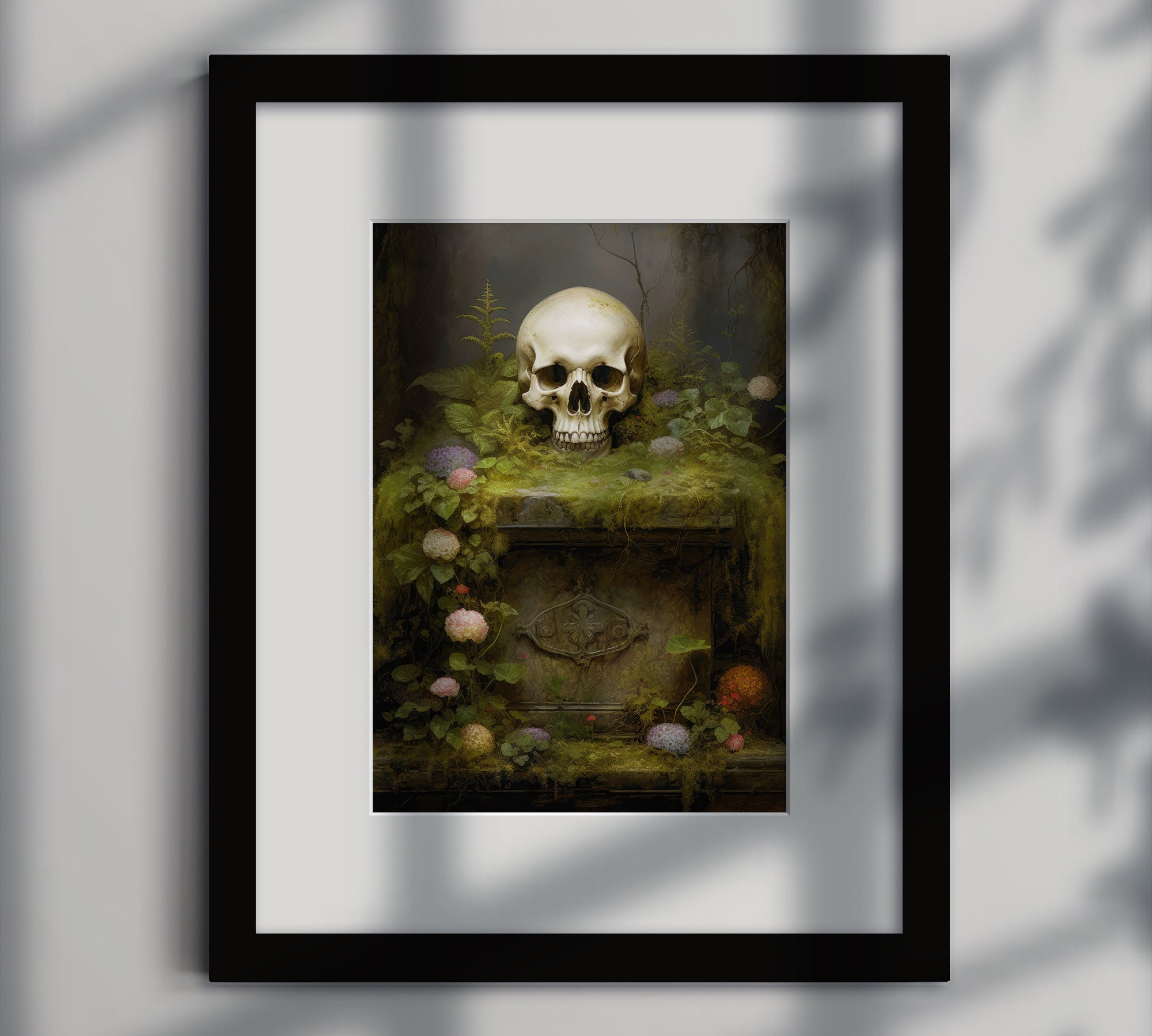 Nature Morte Vanitas Oil Painting - Skull With Flowers and Art Print ...