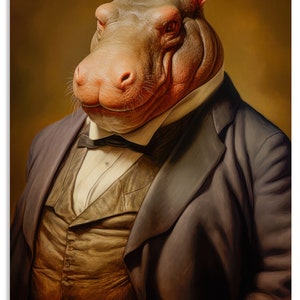 Victorian Hippo Art Portrait Hippo Wall Decor Print - Etsy