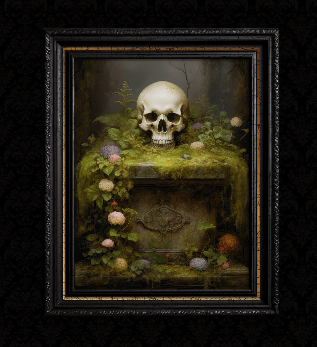 Gothic Skull Floral Art Print – Dark Academia Wall Decor - Etsy