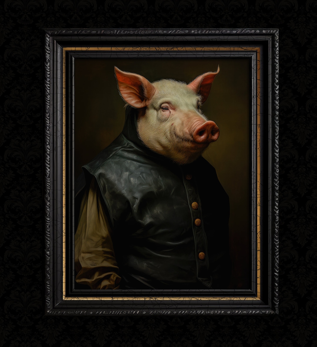 Victorian Pig Art Portrait Pig Wall Decor Print - Etsy