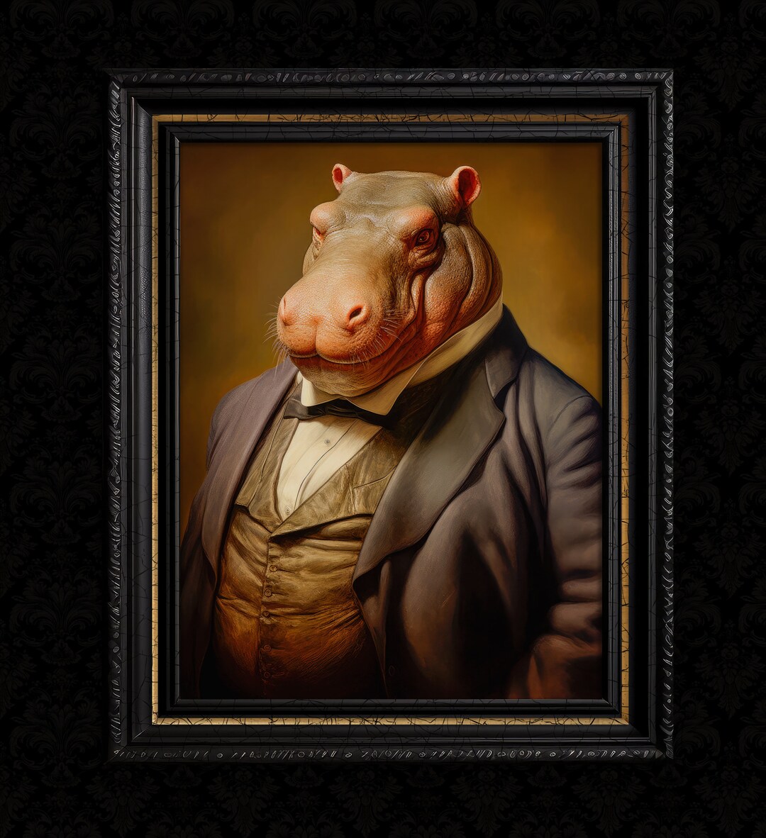 Victorian Hippo Art Portrait Hippo Wall Decor Print - Etsy