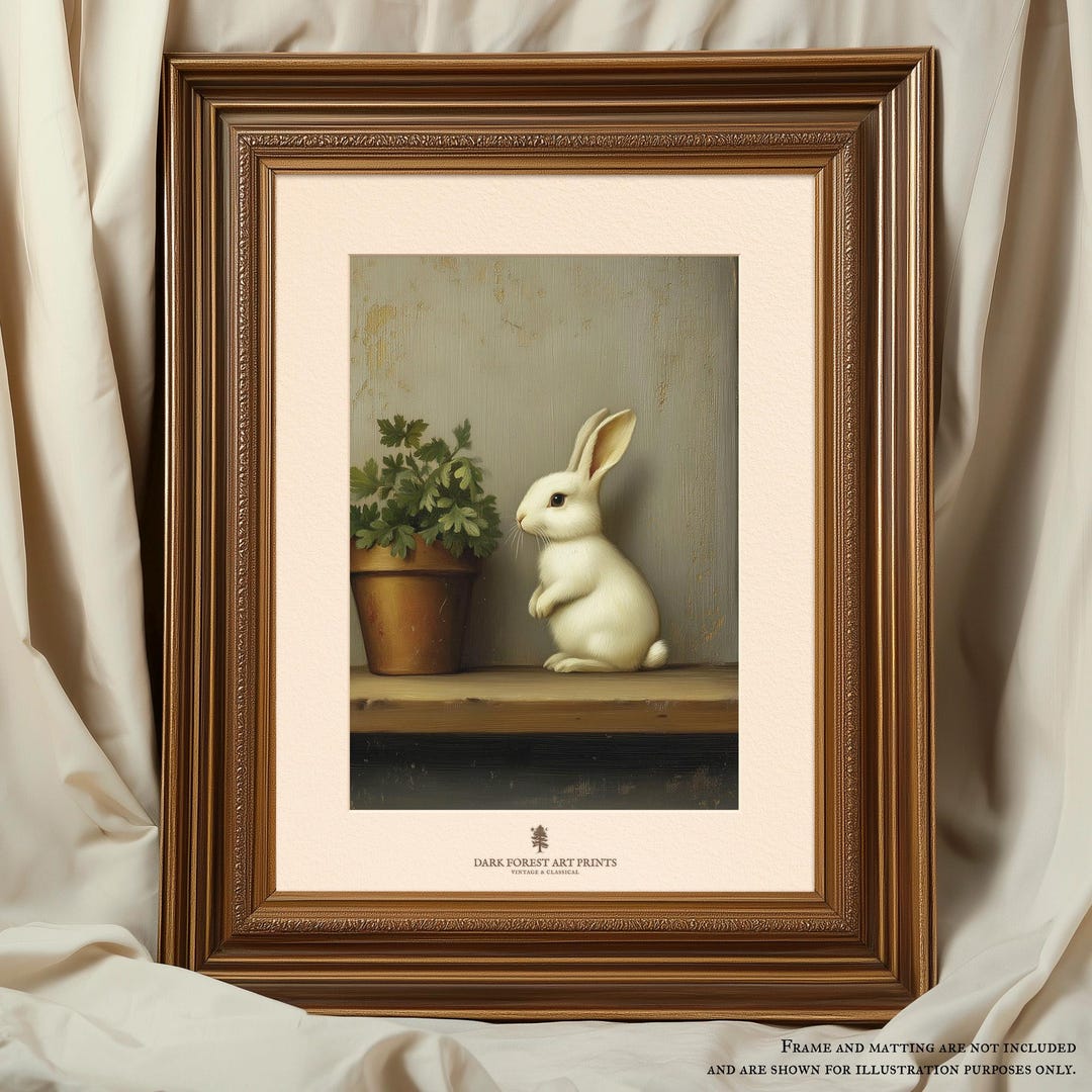 Still Life Painting of Victorian Bunny Rabbit Art Print for Kitchen ...