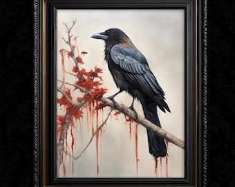 Gothic Raven Wall Art Halloween Digital Print Gothic Bird - Etsy