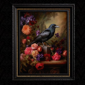 Vintage Floral Raven Wall Art Print - Etsy