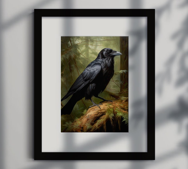 Vintage Raven in Dark Forest Wall Art Print - Etsy