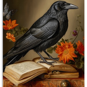 Vintage Raven and Book Wall Art Print - Etsy