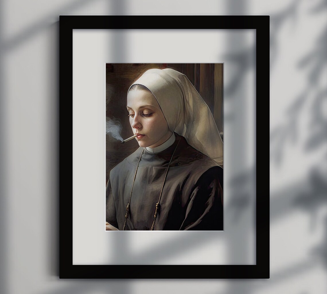 Moody Nun Taking a Break Gothic Wall Art Print - Etsy