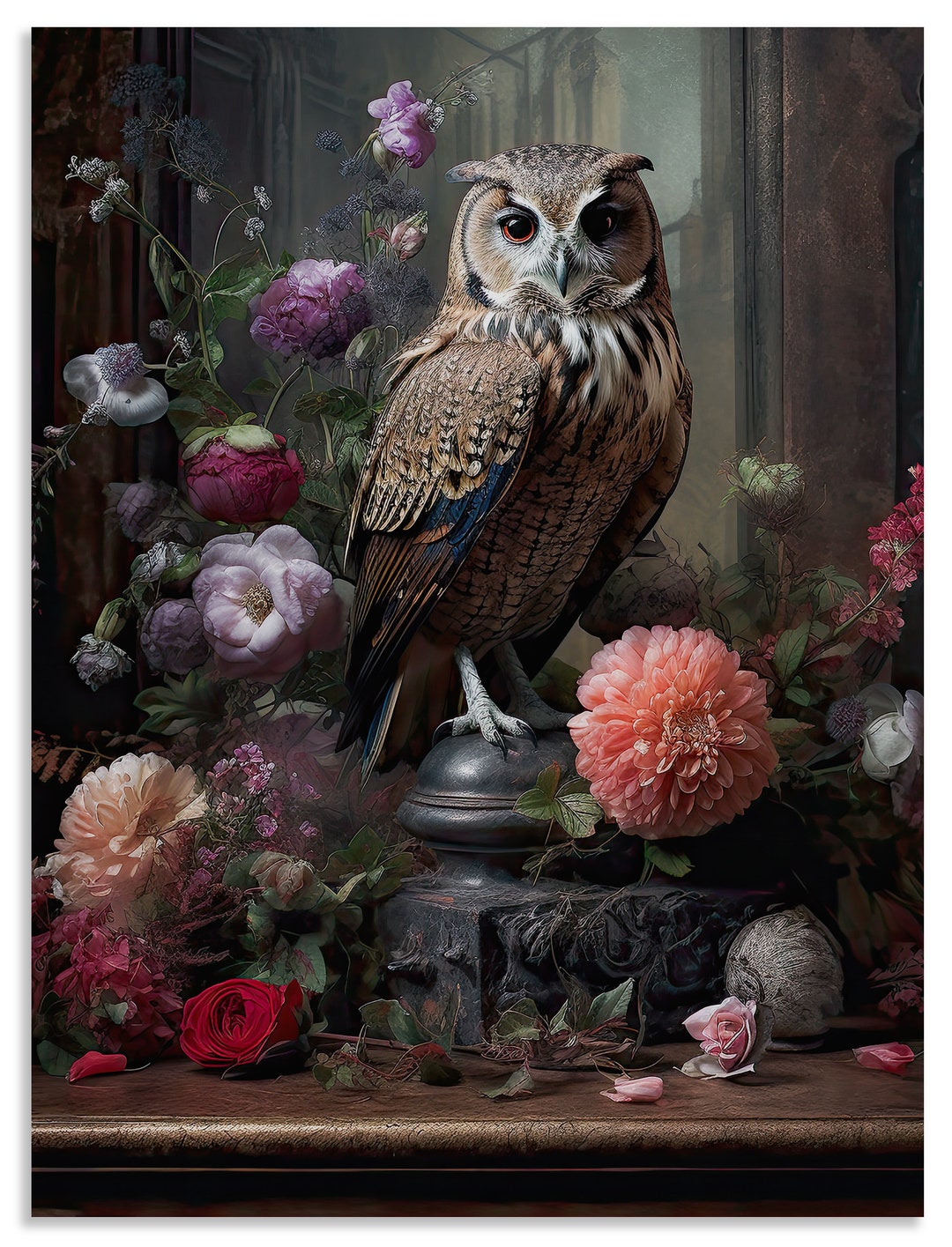 Vanitas Owl Still Life, Vintage Gothic Owl, Black Moody Dark Aesthetic ...