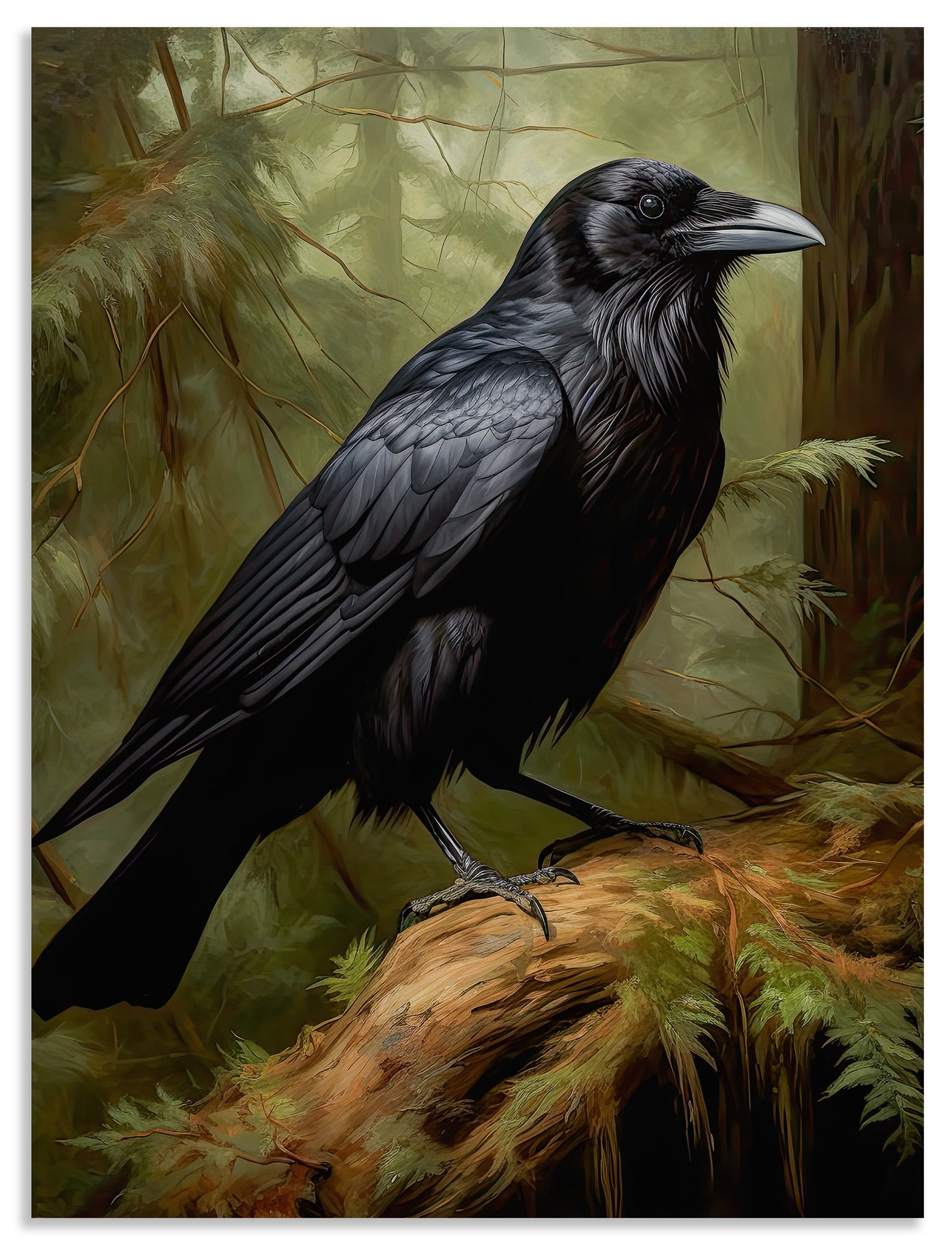 Vintage Raven in Dark Forest Wall Art Print - Etsy