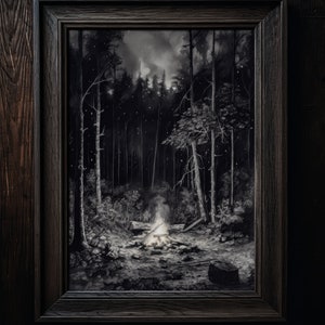 Dark Forest Camp Fire Wall Decor Art Print - Etsy
