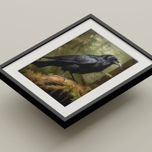 Vintage Raven in Dark Forest Wall Art Print - Etsy