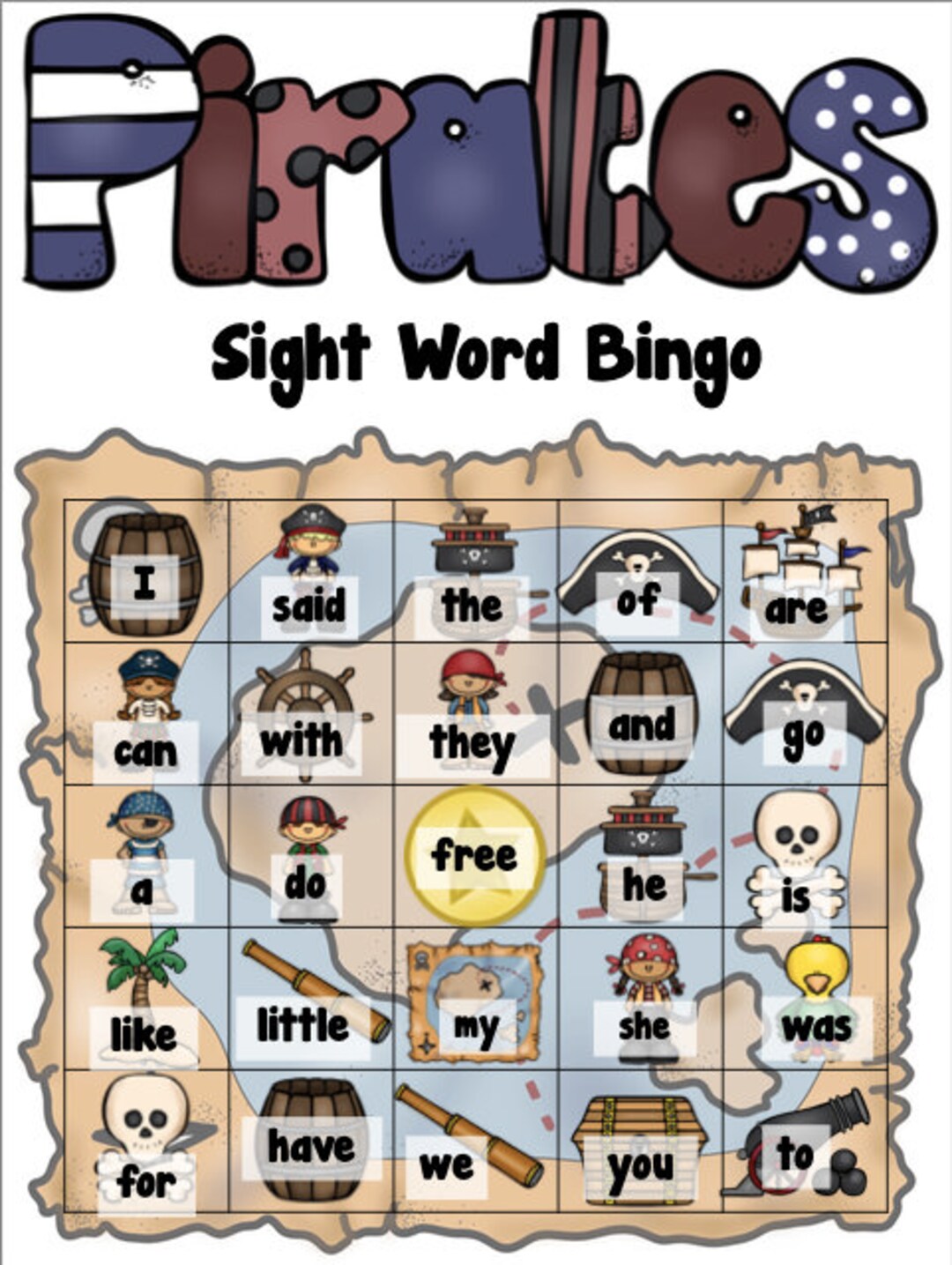 Pirate Sight Word BINGO - Kindergarten - 1st Grade - Review - Etsy