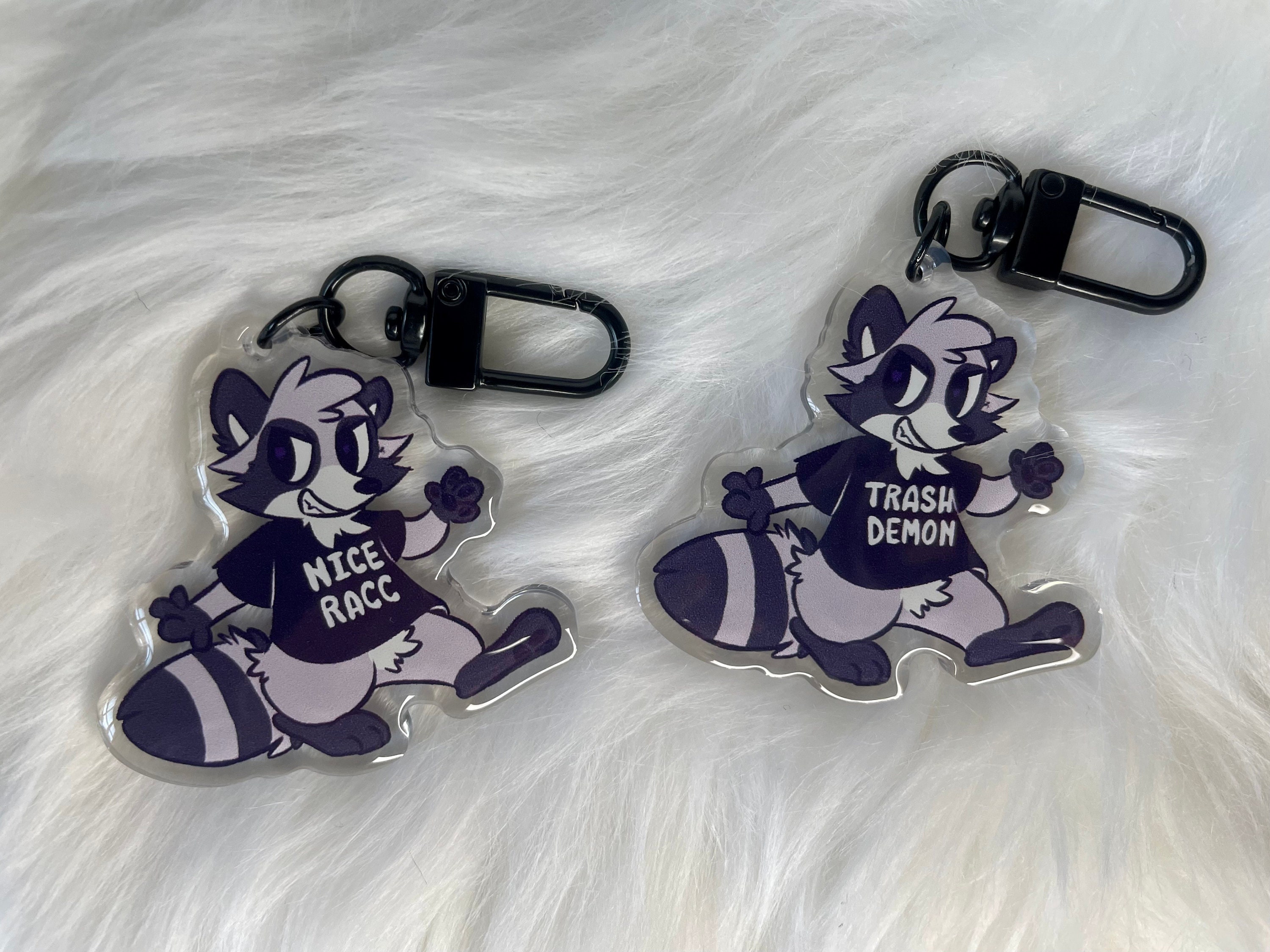 Trash Demon Raccoon Gray Keychain Charm - Etsy