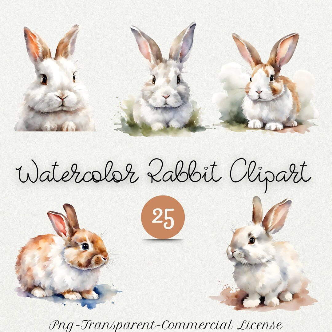 Watercolor Bunnies Clipart, Watercolor Rabbit Clipart, Bunny Spring ...