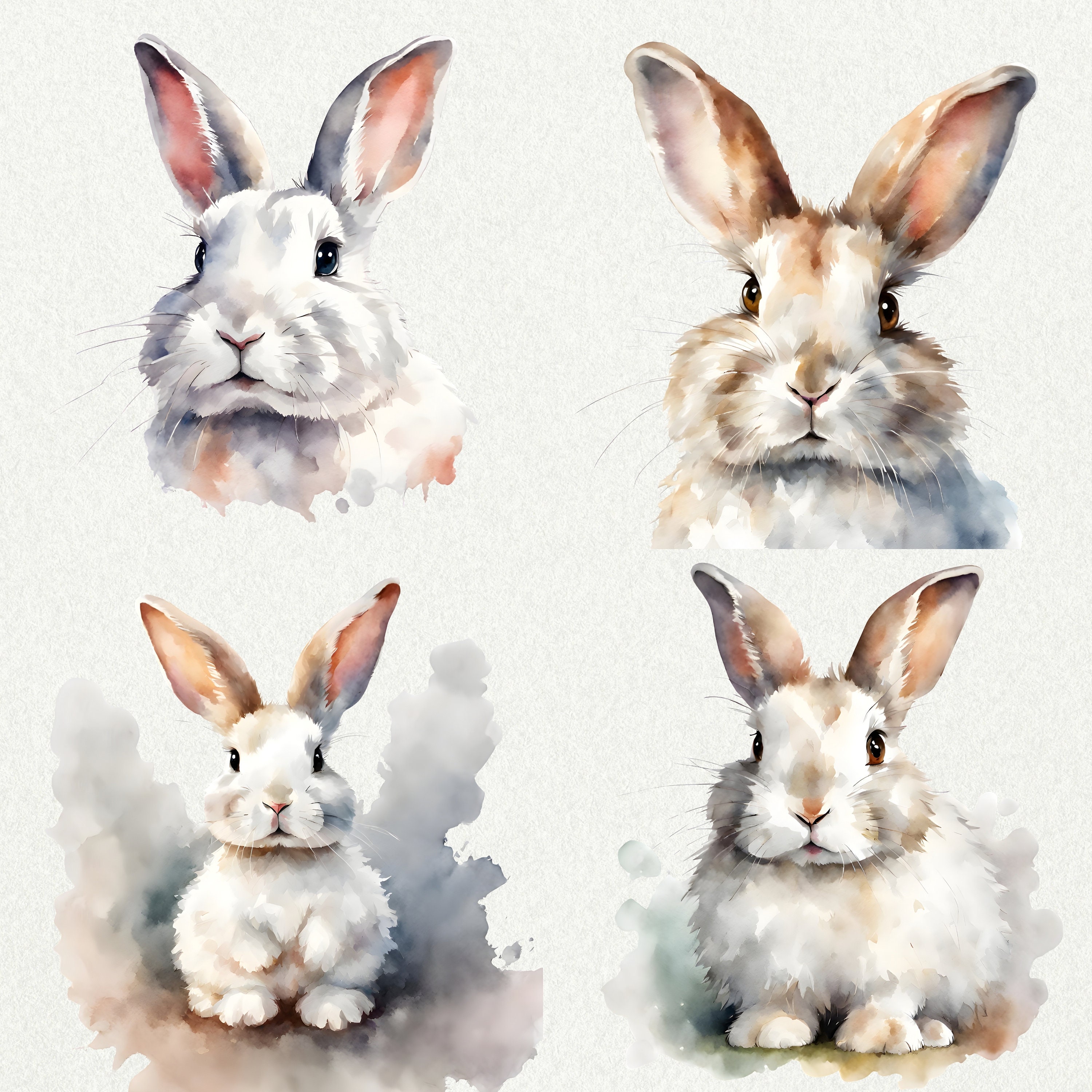 Watercolor Bunnies Clipart, Watercolor Rabbit Clipart, Bunny Spring ...