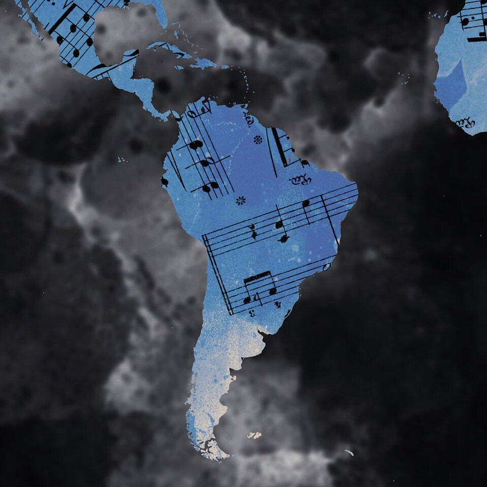 Musical Map Art DIGITAL Print | Blue Sheet Music World Map Art | Blue ...