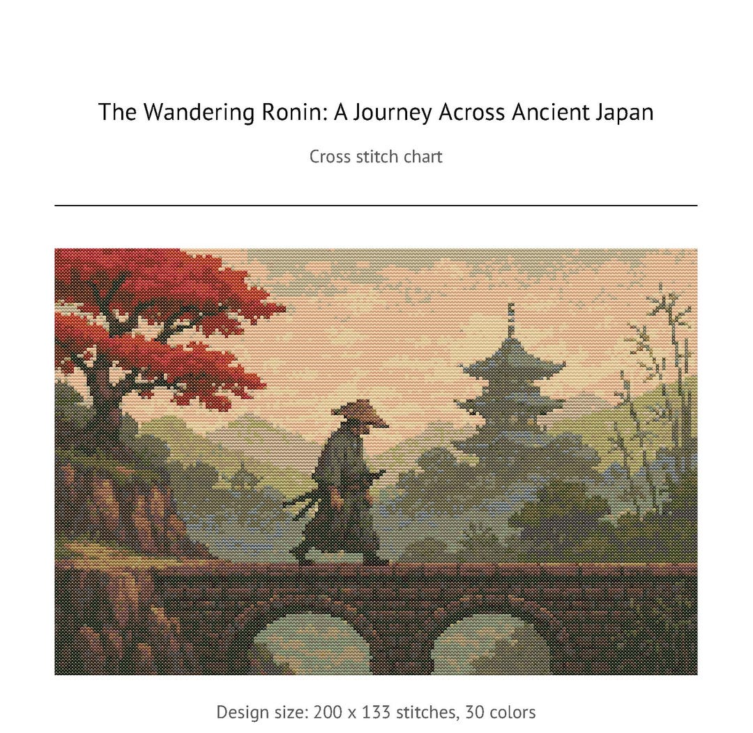 Wandering Ronin Cross Stitch Pattern - Japanese Landscape (digital ...