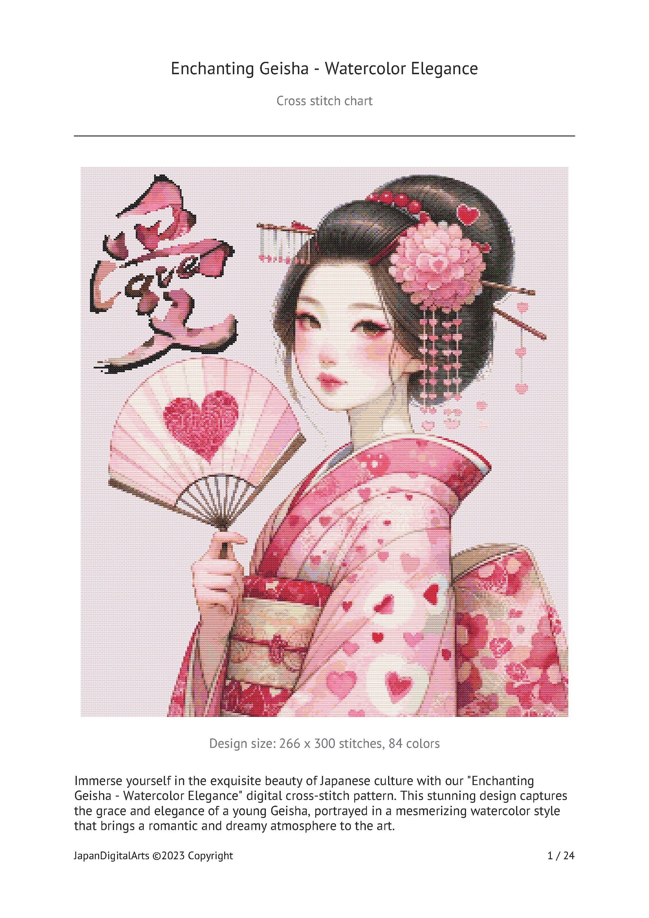Valentine's Day Cross Stitch Patterns Set: Geisha & Heart - Etsy