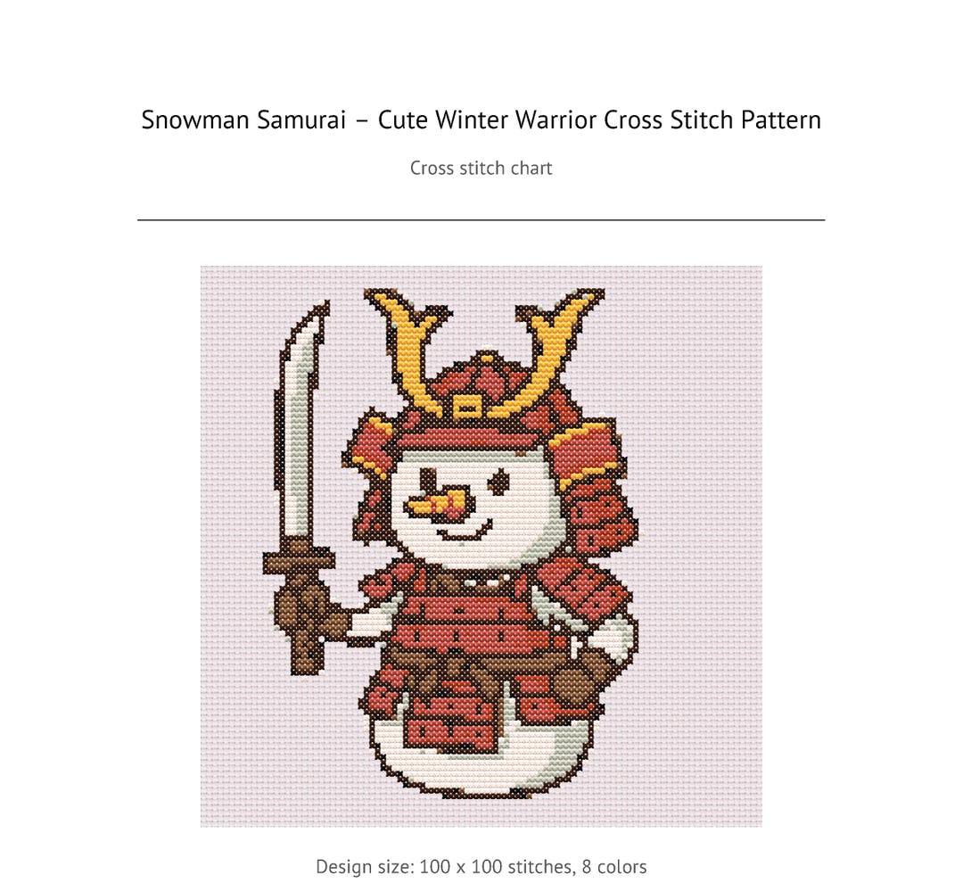 Snowman Samurai Cross Stitch Pattern - Winter Warrior (digital Download ...