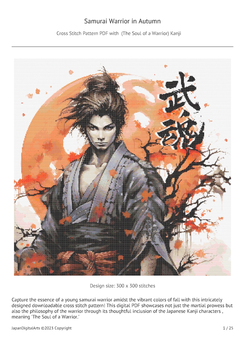 Samurai Warrior in Autumn - Cross Stitch Pattern With "the Soul of a ...