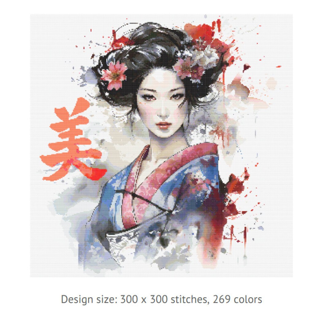 Cross Stitch Pattern of Geisha Beauty - Expert Level - Etsy
