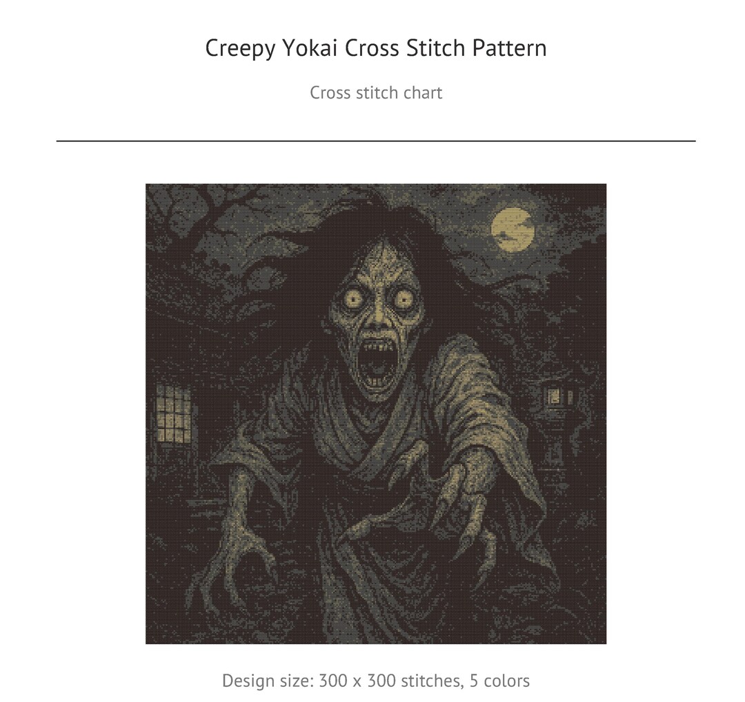 Creepy Yokai Cross Stitch Pattern – 300 X 300 Stitches, 5 Colors ...