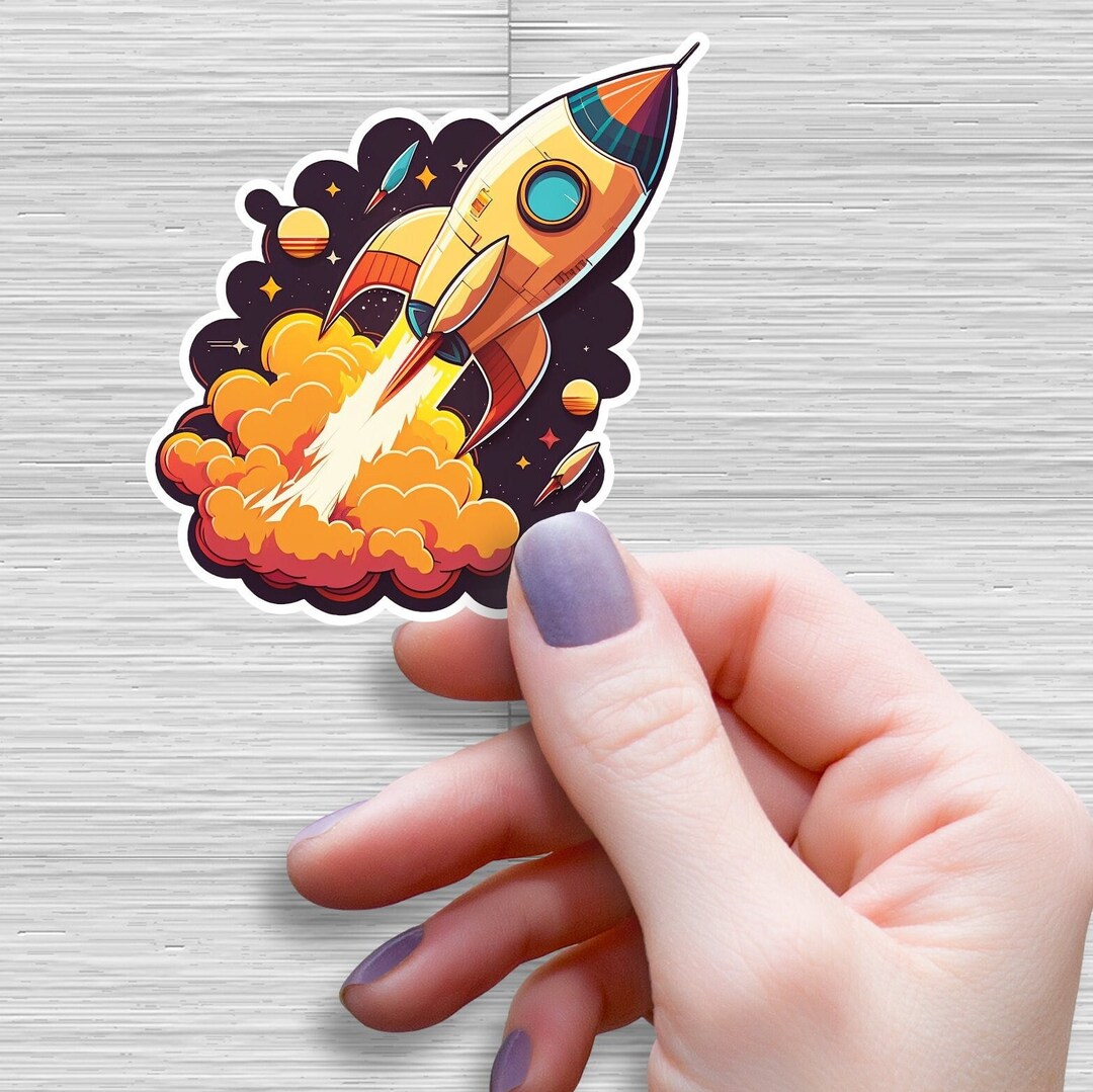 Retro Space Theme Sticker Launching Rocket Kiss-cut Vinyl Decal Great ...