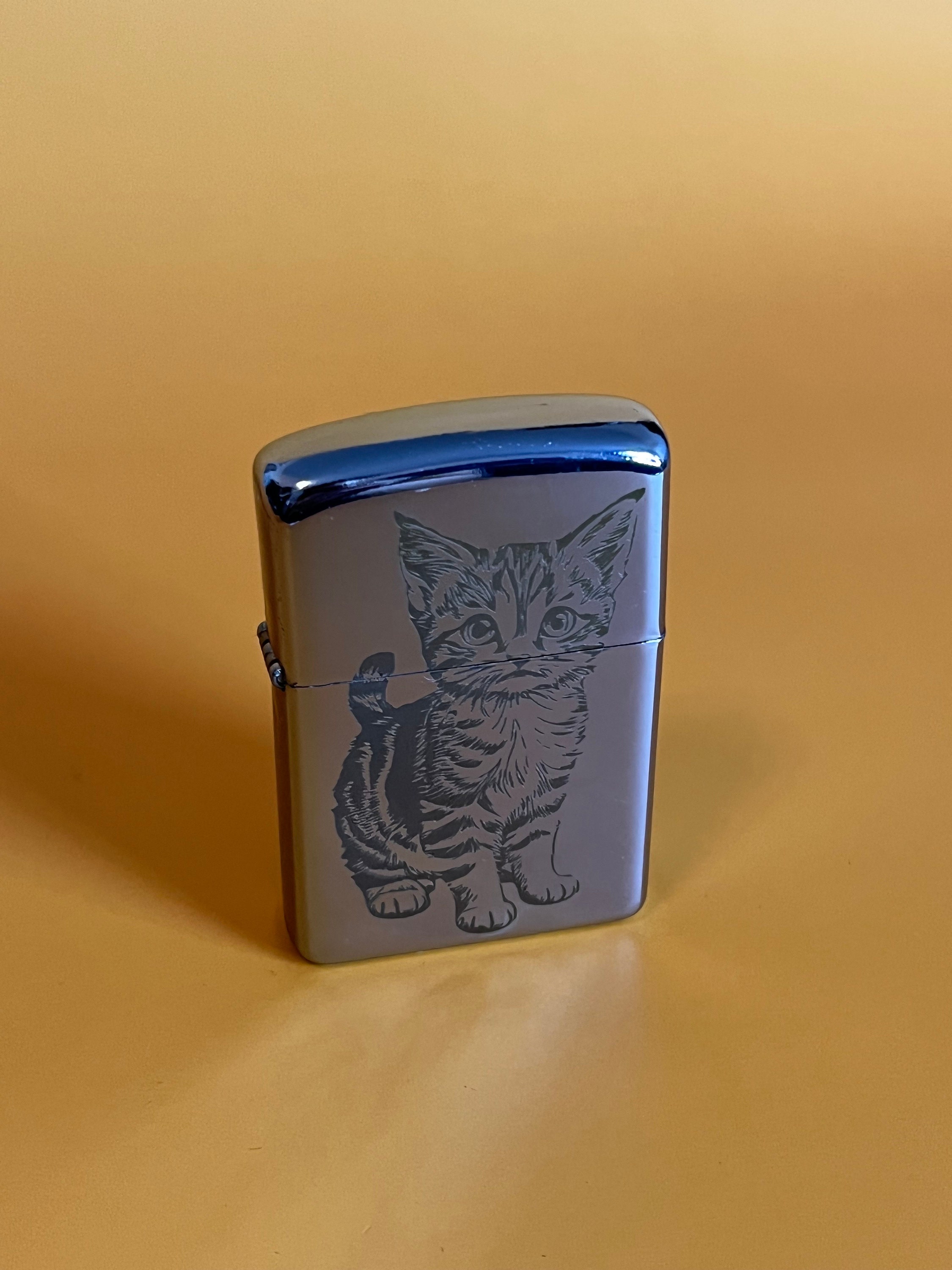 Kitten Edition Engraved Lighter Steel Flip Oil Cat Lighter, Perfect ...