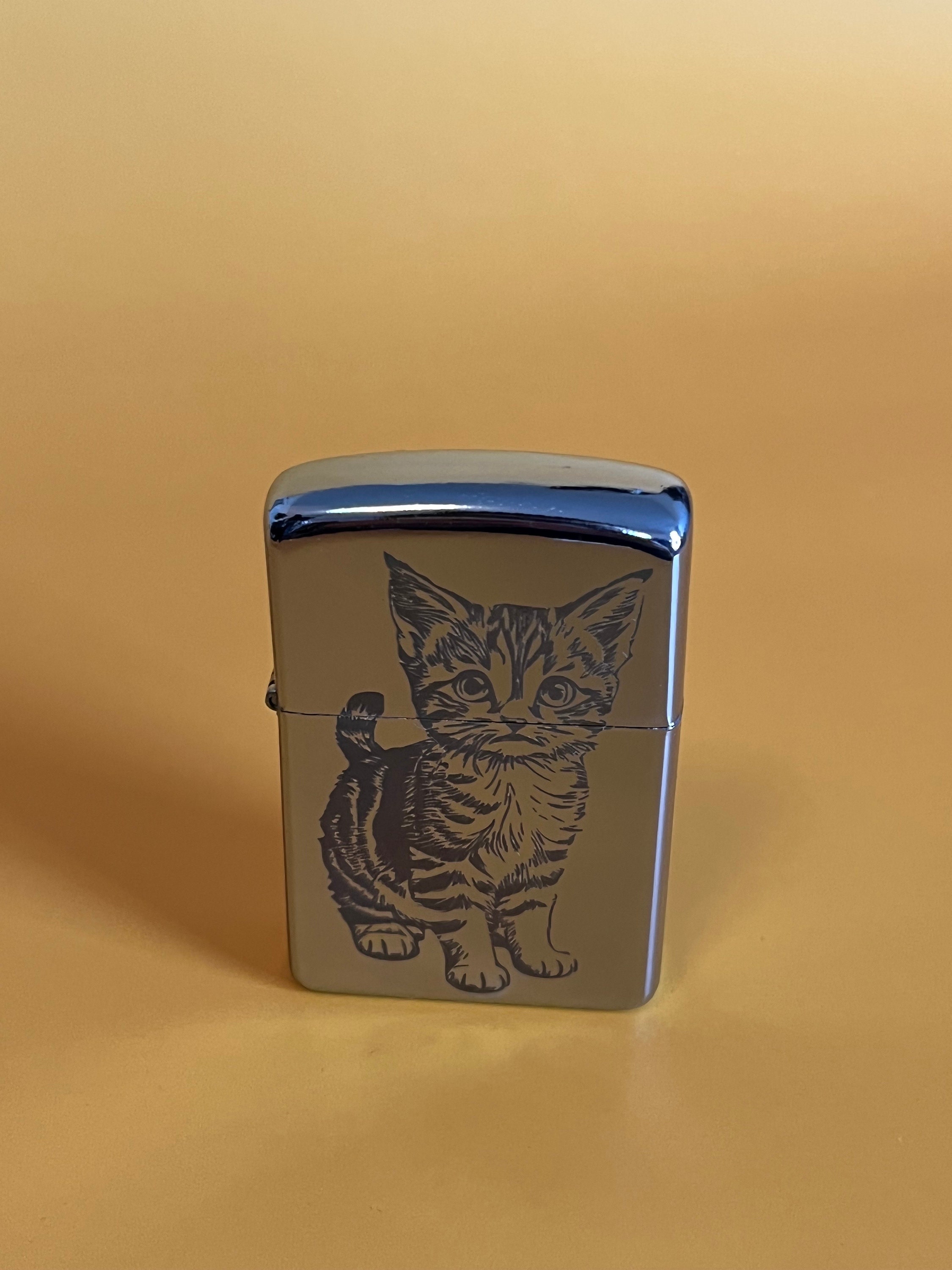 Kitten Edition Engraved Lighter Steel Flip Oil Cat Lighter, Perfect ...