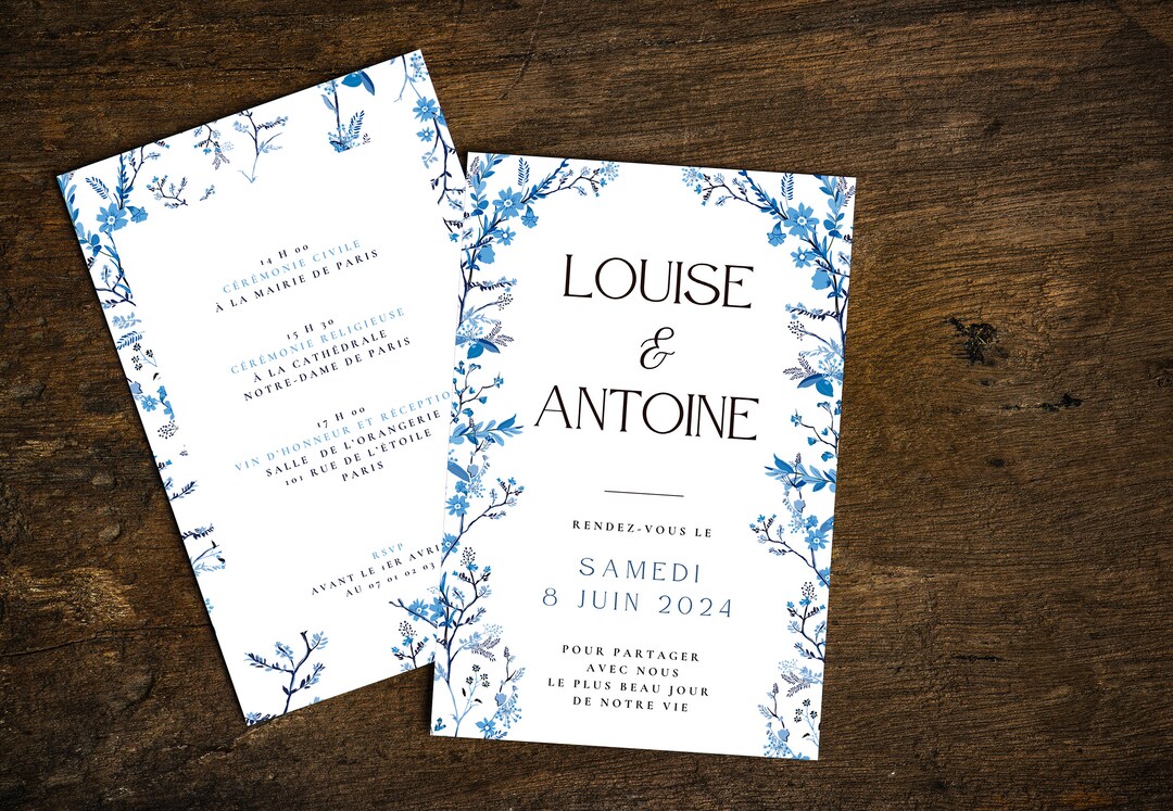 Wedding Invitation Announcement Kit to Personalize, to Print, Blue ...