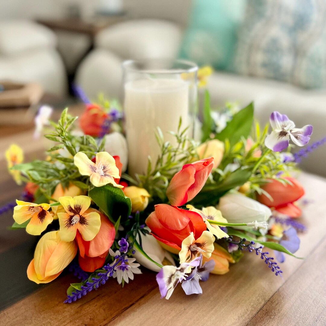 Spring Candle Ring, Tulips, Tulip Decor, Spring Floral Decor, Tulip ...