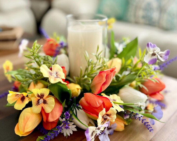 Spring Candle Ring, Tulips, Tulip Decor, Spring Floral Decor, Tulip ...