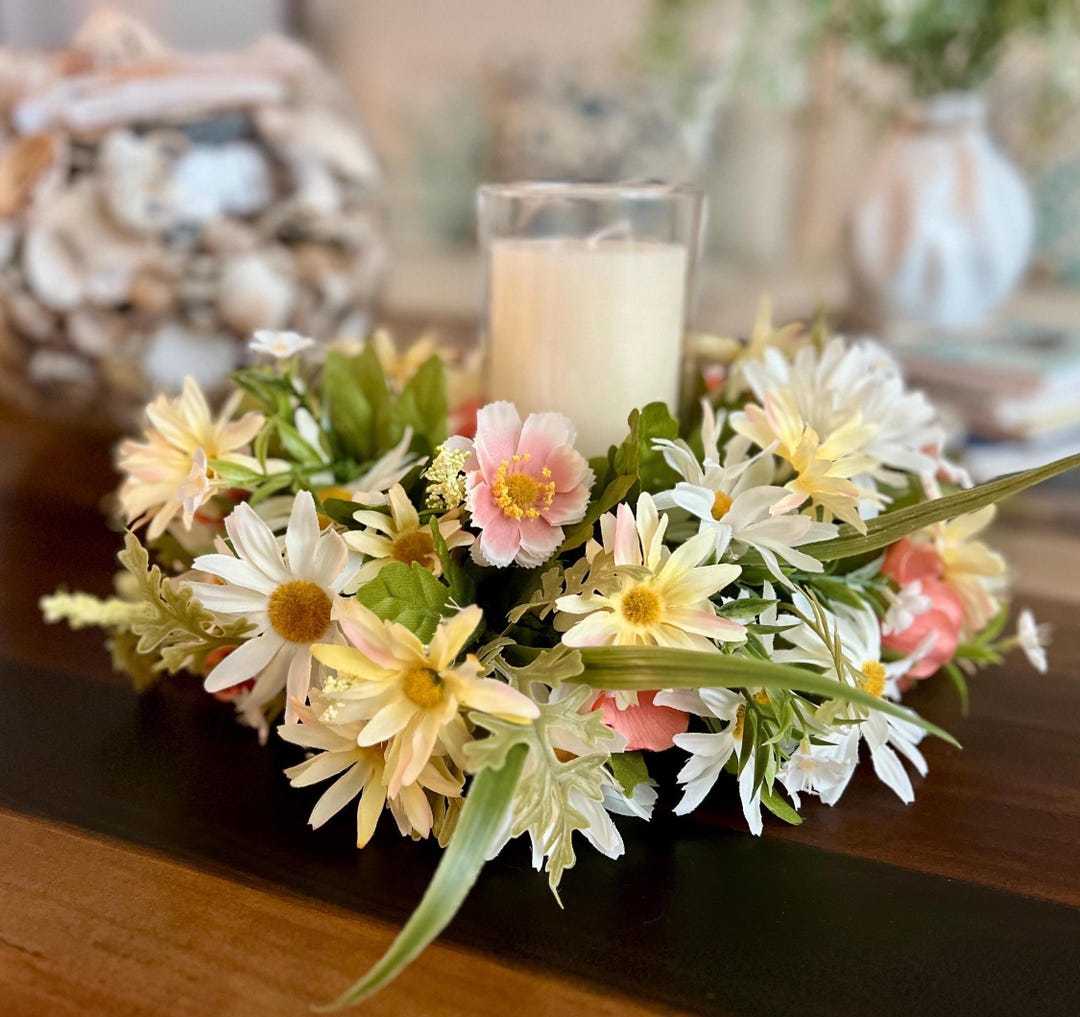 Floral Candle Ring, Spring Candle Ring, Table Decor, Floral Table Decor ...
