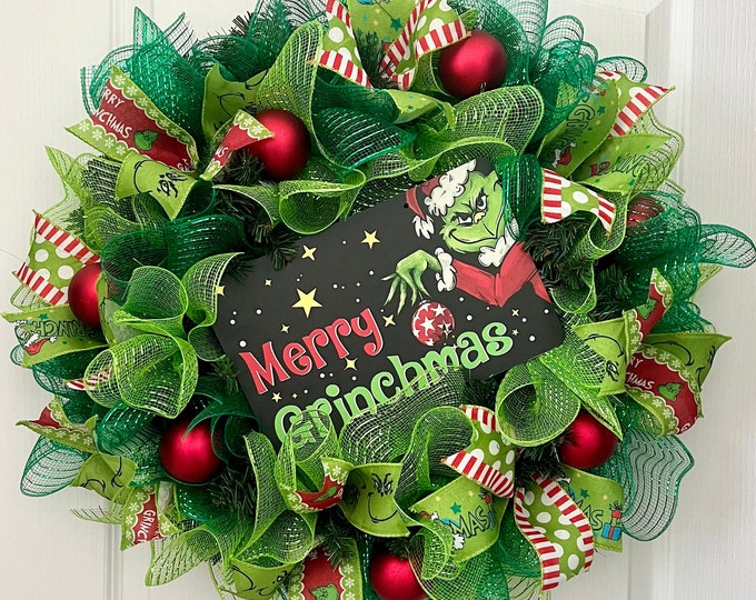 Merry Grinchmas, Christmas Door Decor,green Monster Wreath,holiday ...
