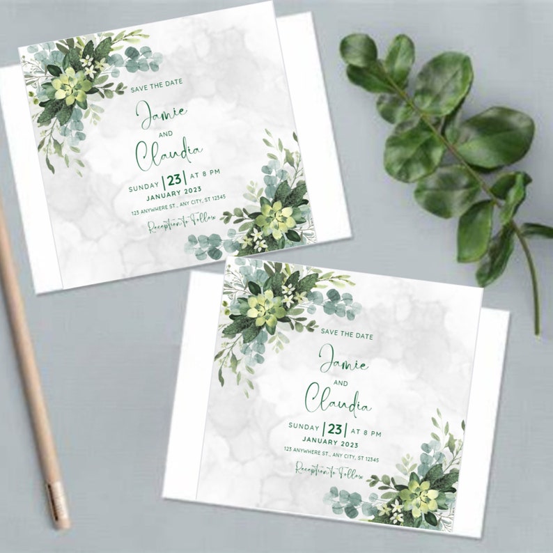 Sage Green Wedding Invitation Template Floral Wedding Invite - Etsy