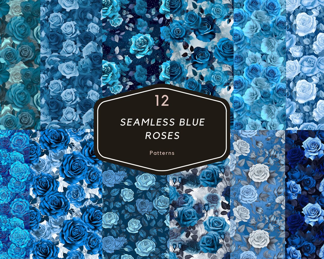 12 Blue Roses Pattern, Roses, Pattern Pack, Seamless Pattern, Blue ...