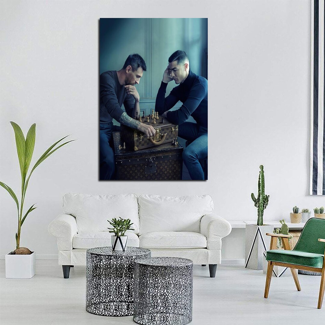 Lionel Messi Cristiano Ronaldo Playing Chess Canvas Art, Football ...