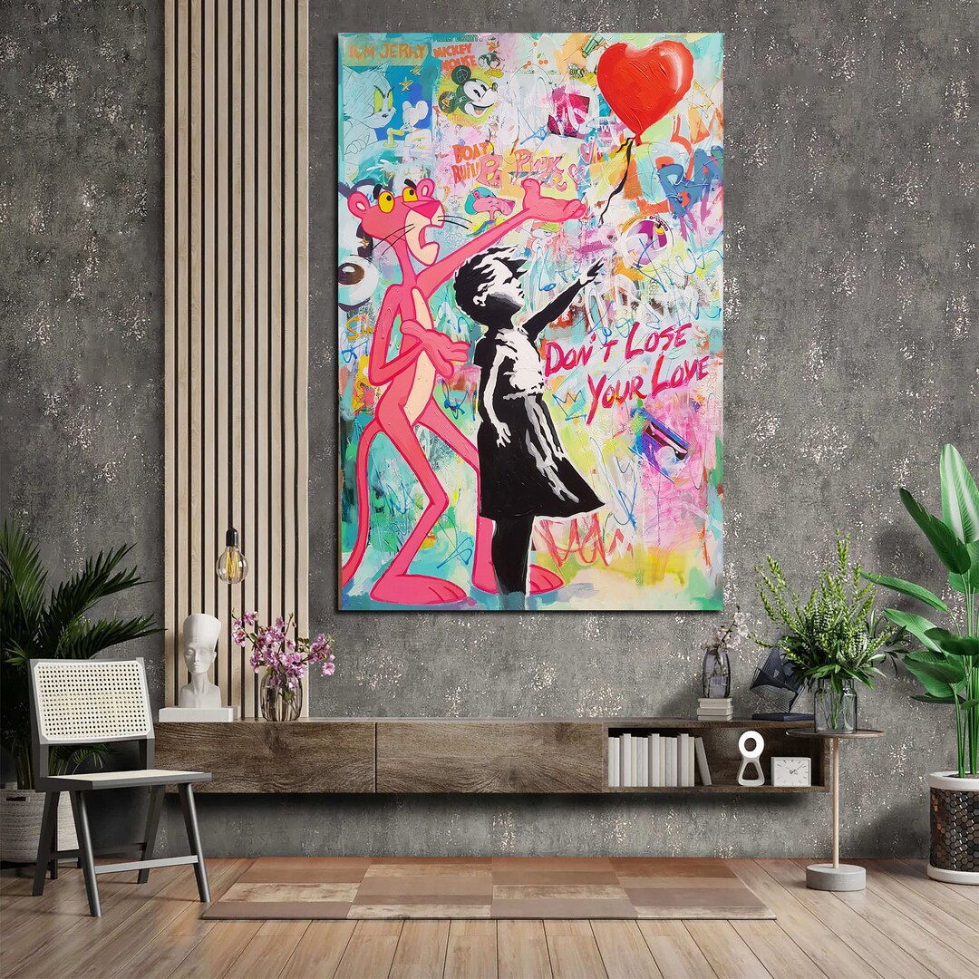 Banksy Pink Panther Balloon Girl Child Graffiti Canvas Art, Banksy ...