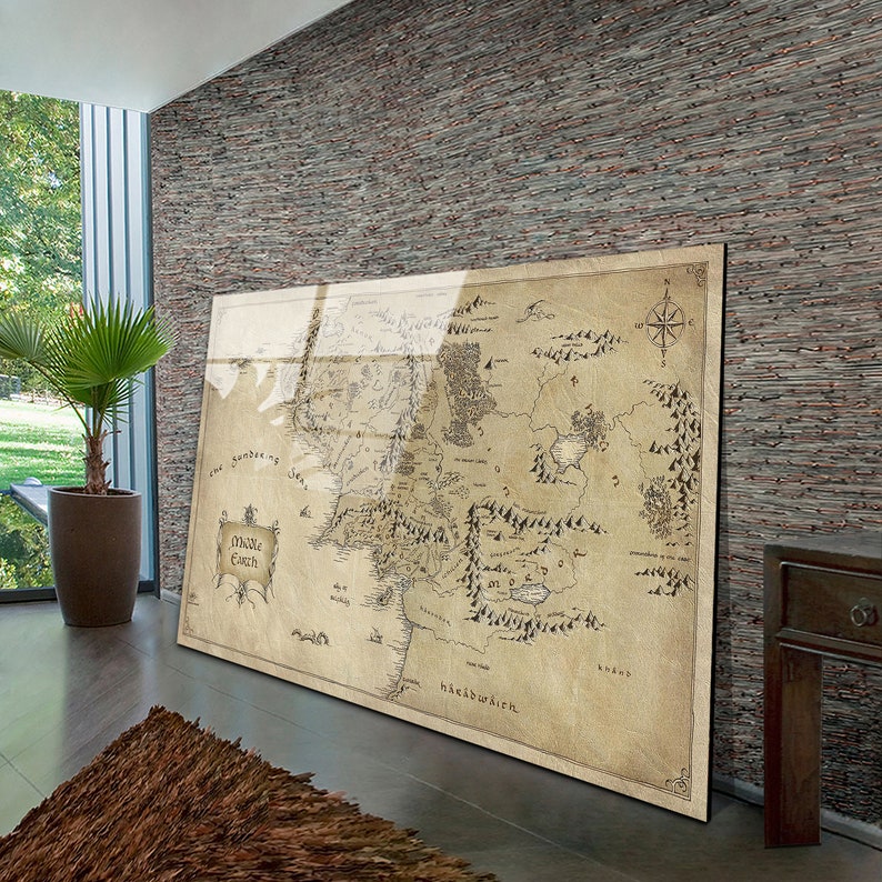 Lord of the Rings Movie Map, World Map Canvas Art, World Map Glass Art ...