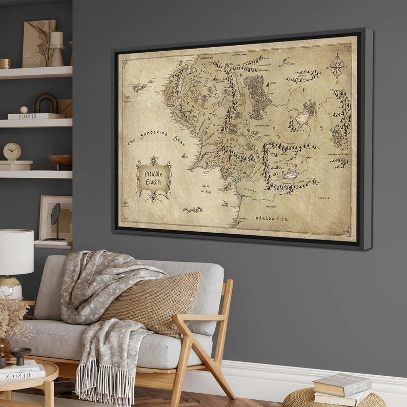 Lord of the Rings Movie Map, World Map Canvas Art, World Map Glass Art ...