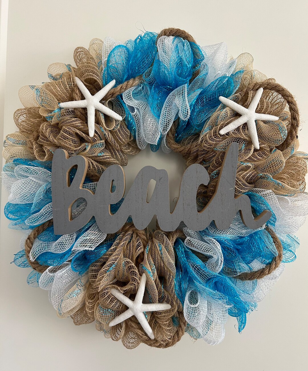 Summer Beach Mesh Wreath With Starfish and Rope - Etsy