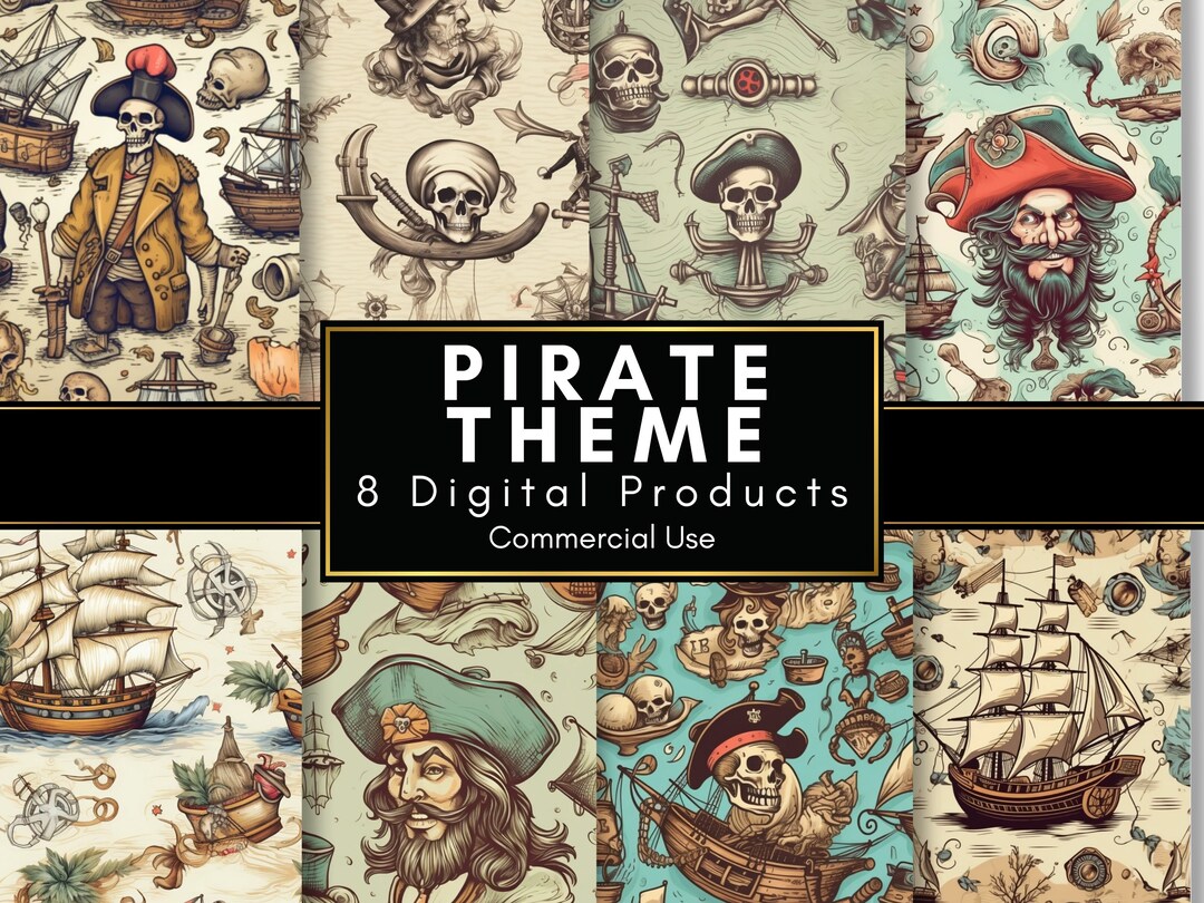 Pirate Theme Digital Paper Fun Halloween Party Design Instant - Etsy